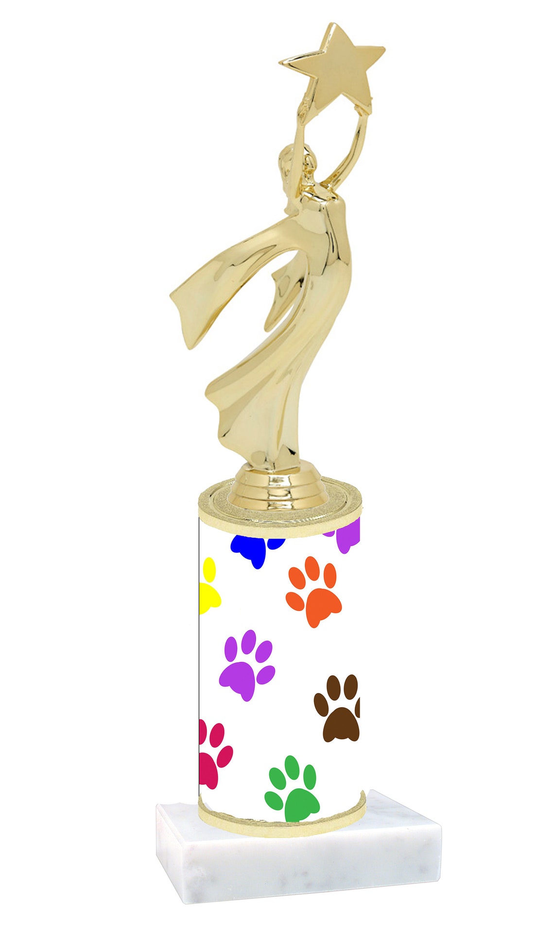 Paw Prints theme trophy with choice of figure on paw prints | Etsy