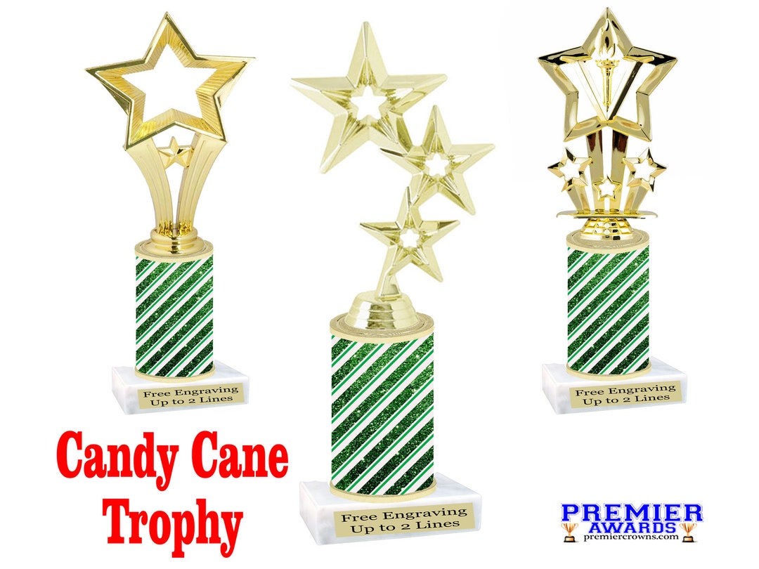 Candy Cane Theme Trophy With Choice of Figure on Candy Cane - Etsy