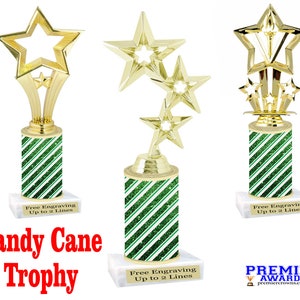Candy Cane Theme Trophy With Choice of Figure on Candy Cane - Etsy