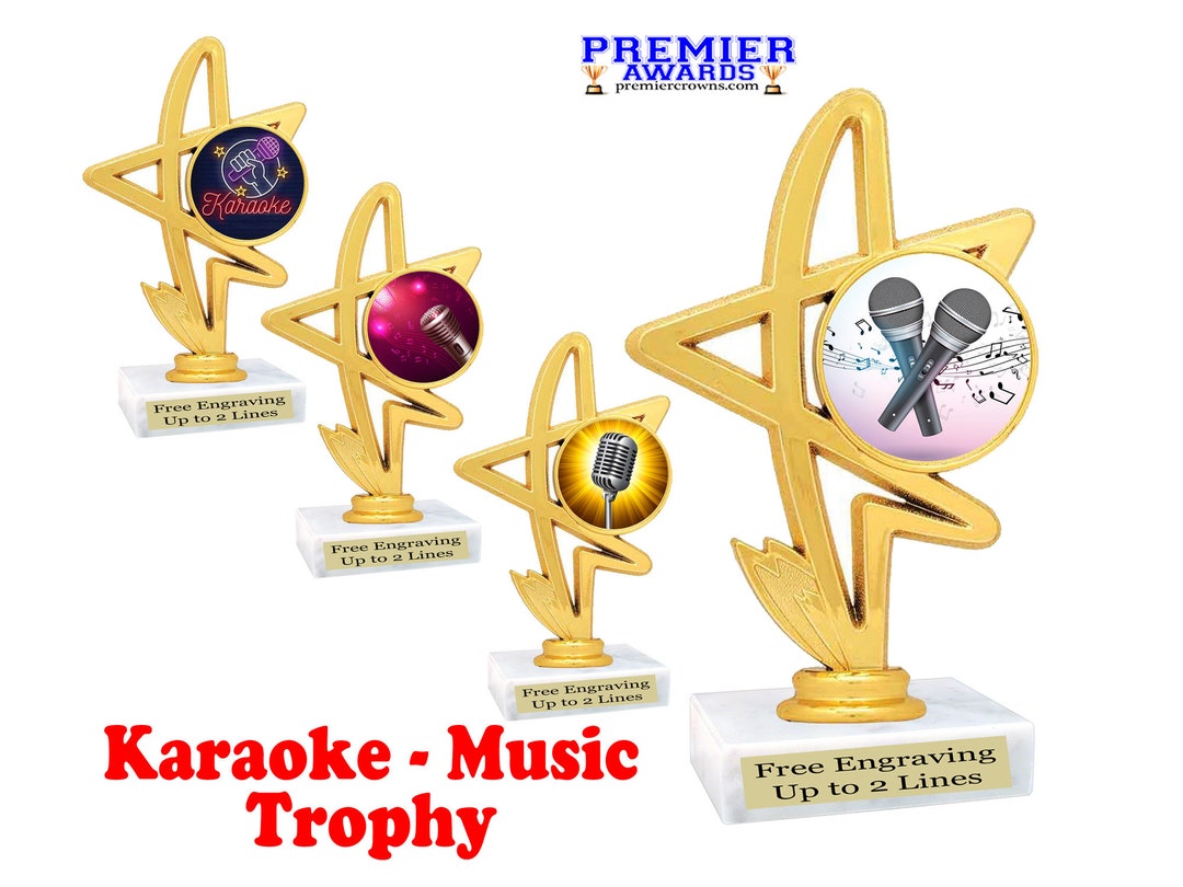 Gold Star With Karaoke - Music Theme Artwork Trophy. 6" Tall Trophy ...