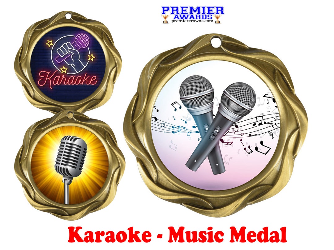 Gold Medal With Karaoke - Music Theme Insert. Includes Free Neck Ribbon ...