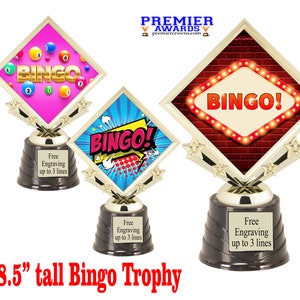 BINGO! Trophy 8.5" Tall With Choice of 9 Designs. Great Trophy for Your ...