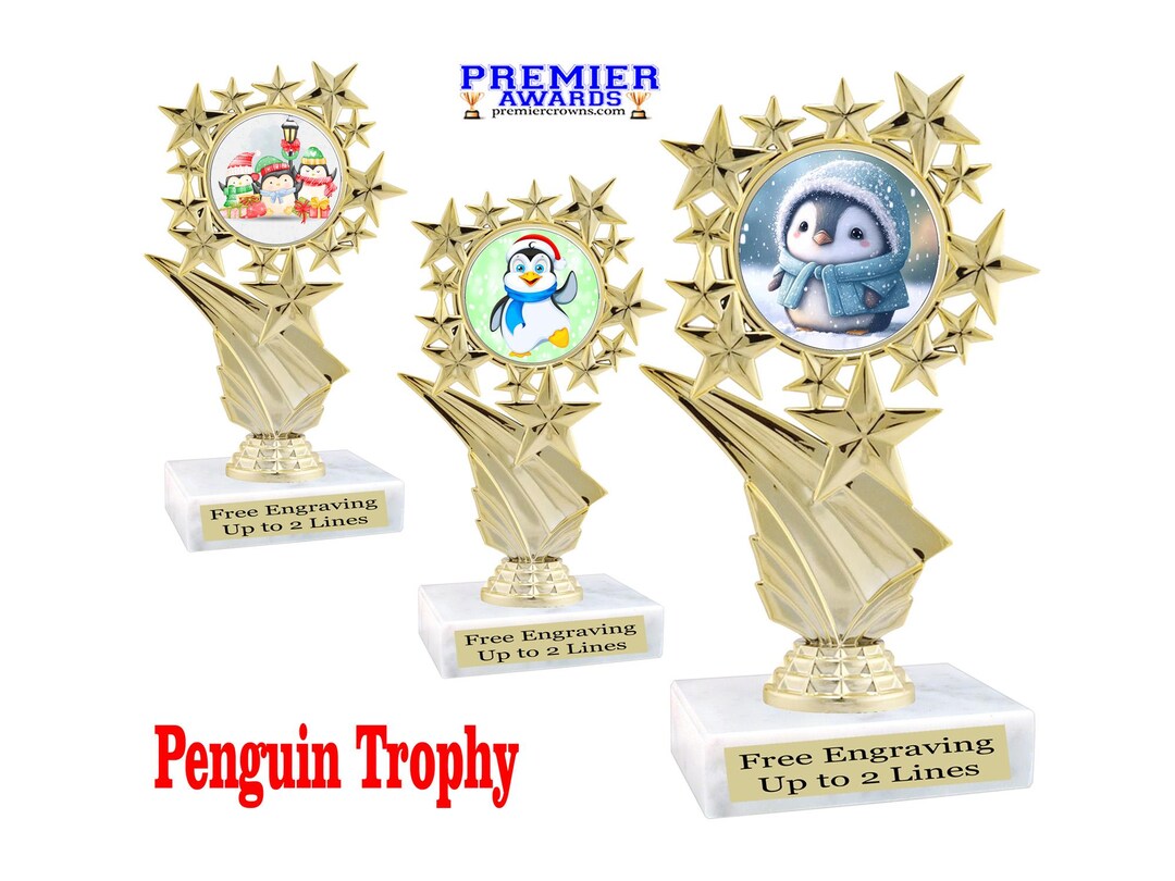 Penguin Theme Trophy With Gold Figure and Choice of Artwork. 6 Tall ...