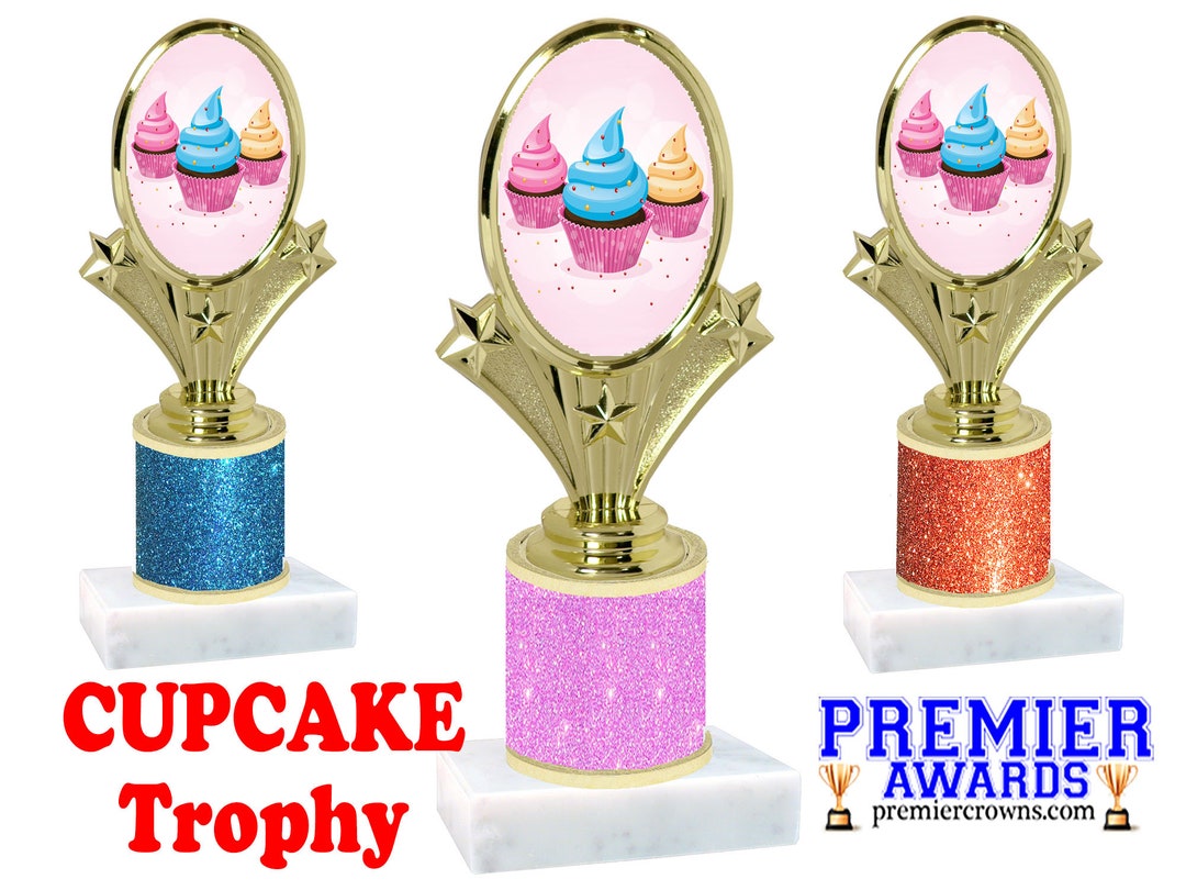 Cupcake Theme Trophy With Glitter Column and Choice of Cupcake Artwork ...