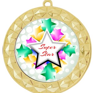 Gold Medal With Super Star Insert. Includes Free Neck Ribbon and ...