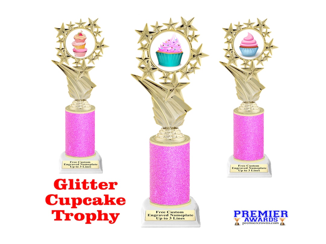Cupcake Themed Trophy. Neon Pink Glitter Column With Choice of Artwork ...