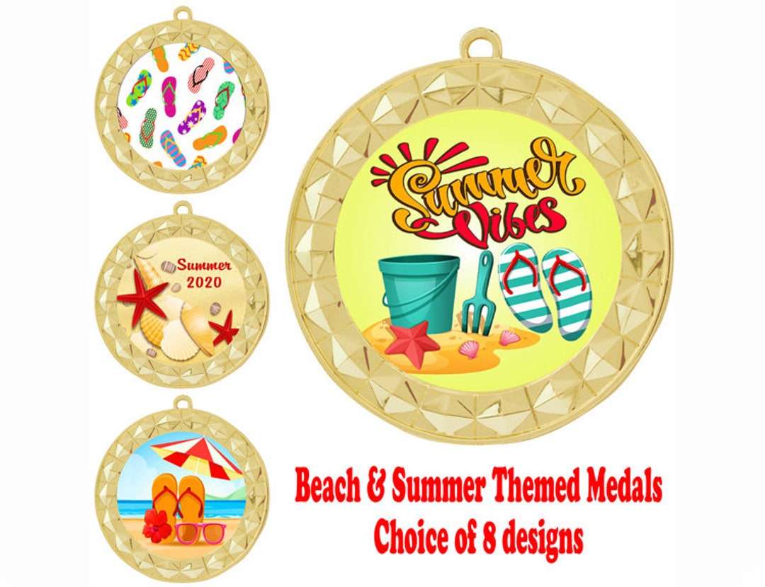 Gold Medal With Summer Theme Insert. Includes Free Neck Ribbon and ...