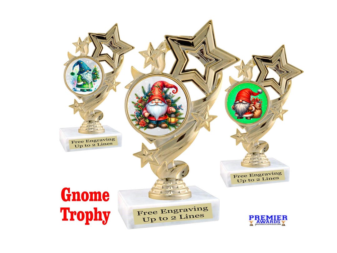 Gnome Christmas - Winter Theme Trophy With Gold Figure and Choice of ...