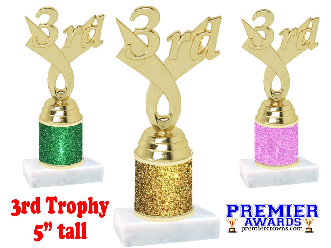 3rd Place Trophy. 5" Tall on Choice of Glitter Column. Great Trophy for ...