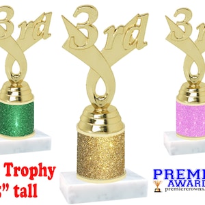 3rd Place Trophy. 5" Tall on Choice of Glitter Column. Great Trophy for ...
