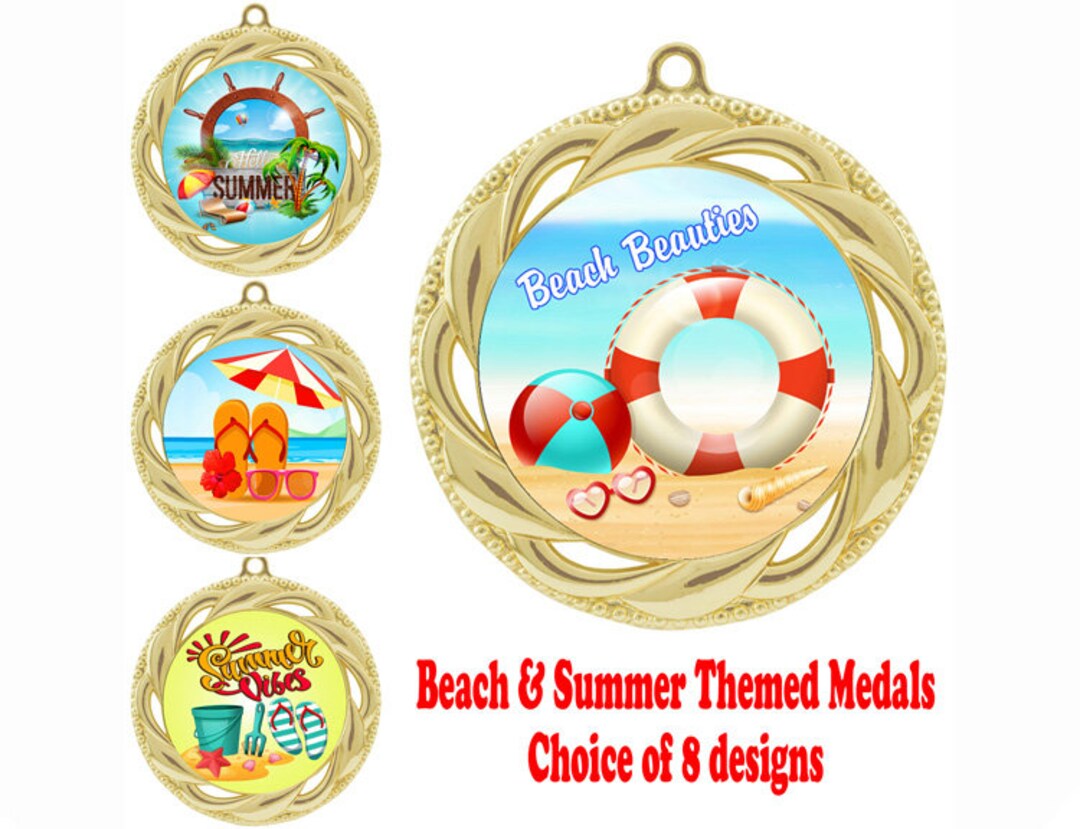 Gold Medal With Summer Theme Insert. Includes Free Neck Ribbon and ...