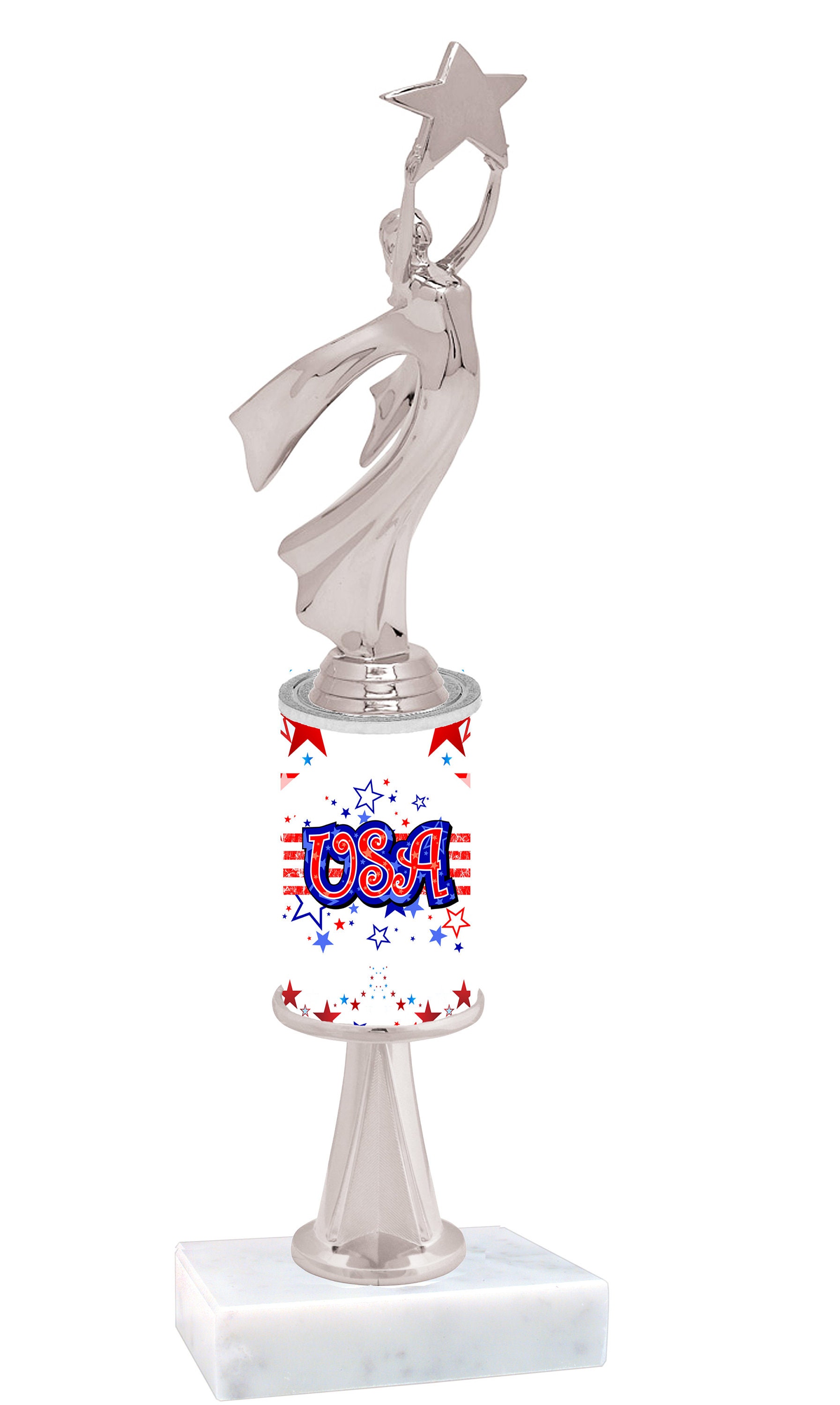 USA theme trophy with Silver Figure on USA design column. | Etsy