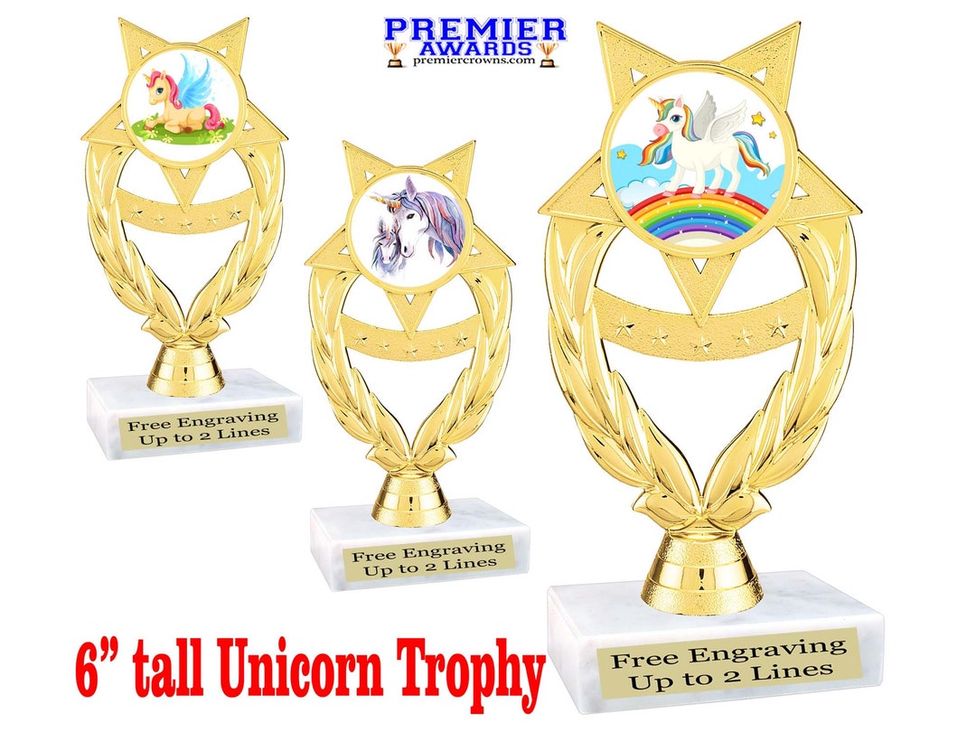 Unicorn Theme Trophy. 6" Tall Trophy With Choice of Unicorn Art Work ...