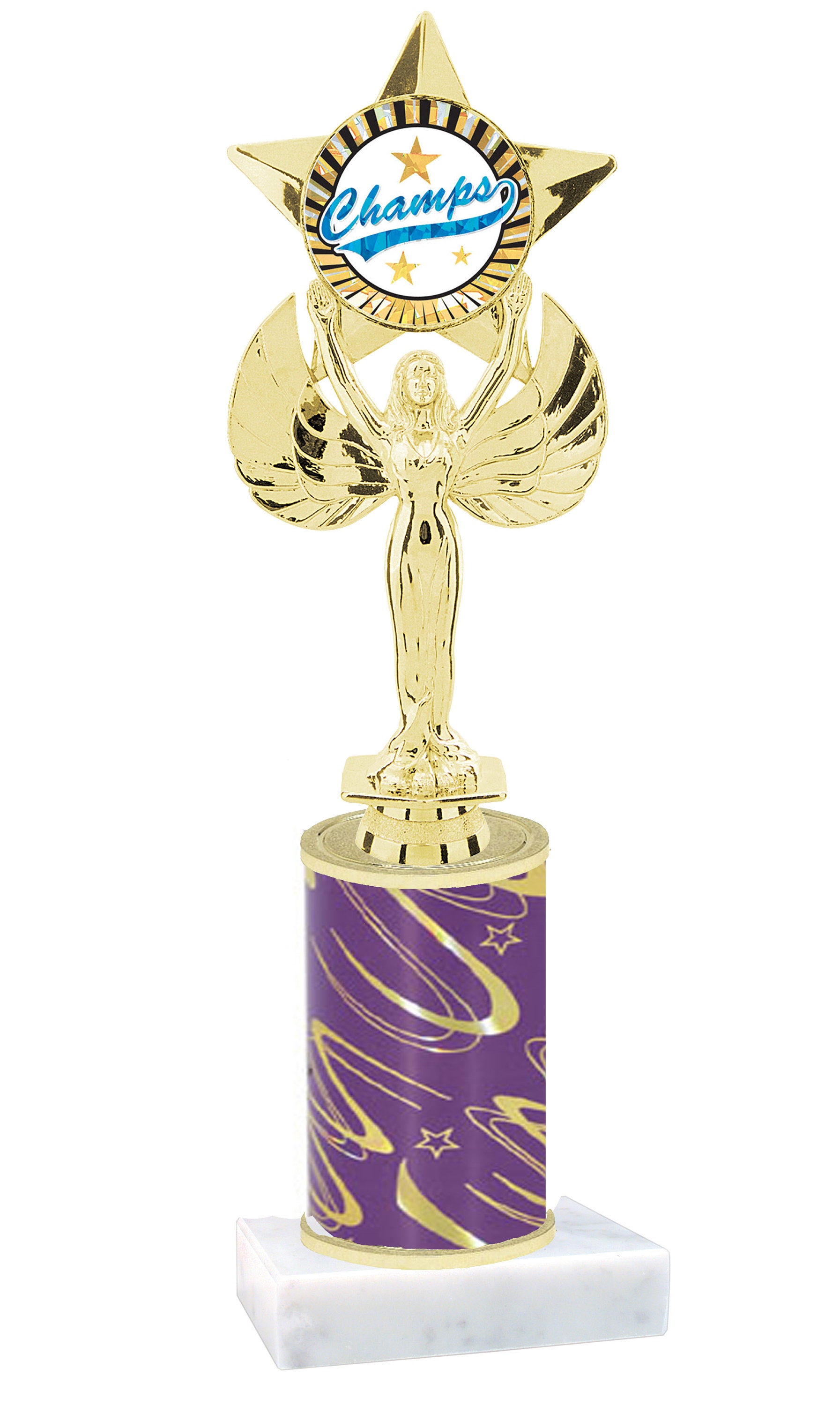 Star trophy with CHAMPS mylar insert and choice of column | Etsy