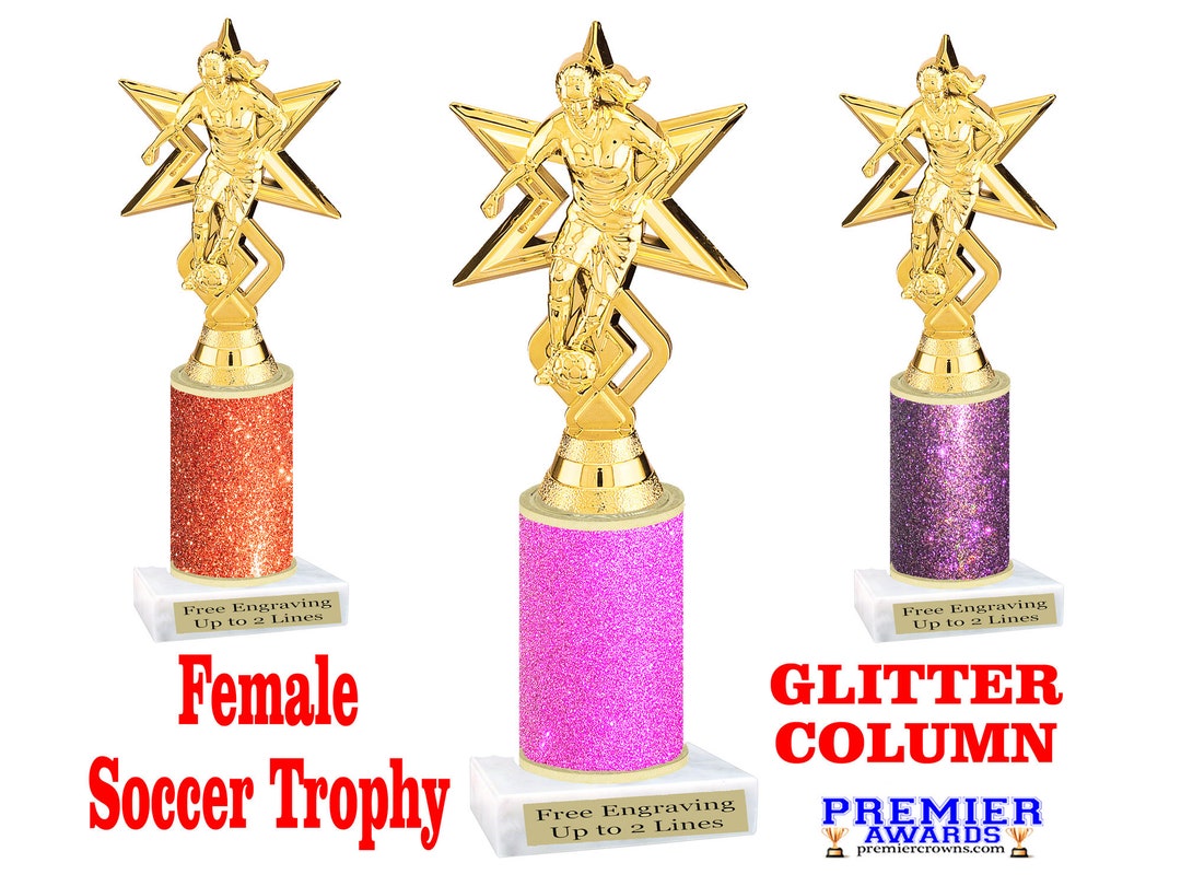 Female Soccer Trophy With Choice of GLITTER Column Color. Numerous ...