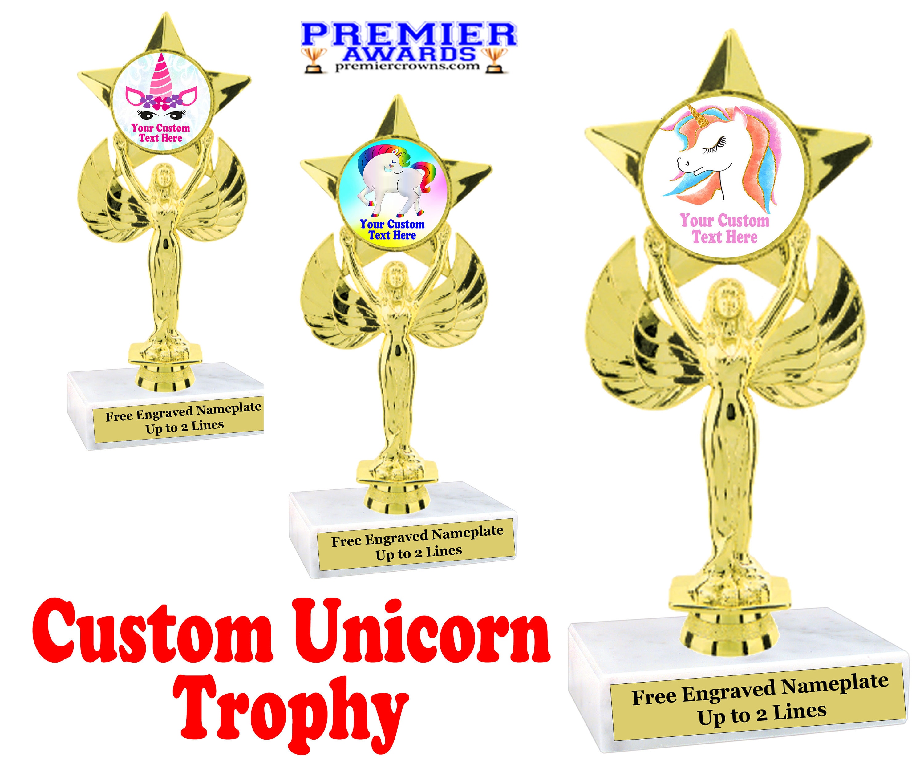 Custom Unicorn theme trophy. Choice of 6 designs with your | Etsy