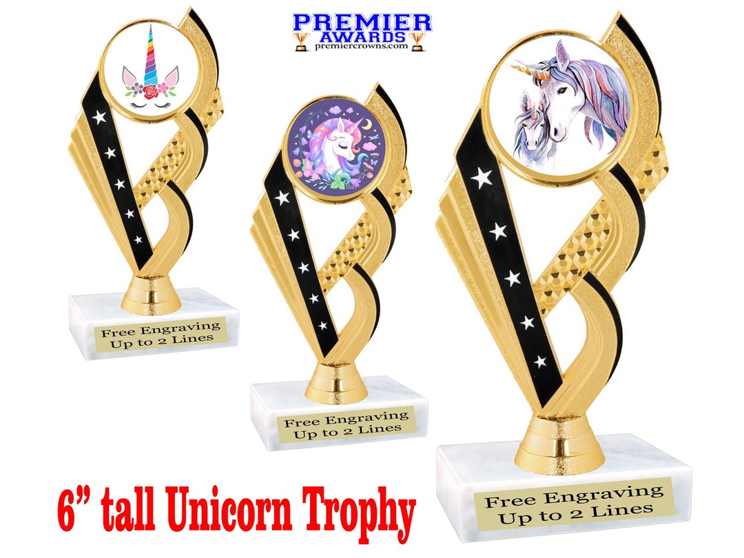 Unicorn Theme Trophy. 6" Tall Trophy With Choice of Unicorn Art Work ...