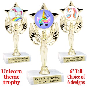 Unicorn Theme Trophy. 6" Tall Trophy With Choice of Unicorn Art Work ...