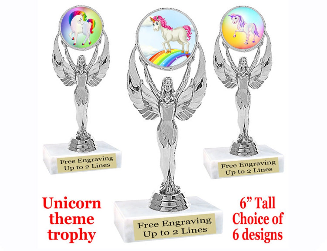 Unicorn Theme Trophy. 6" Tall Trophy With Choice of Unicorn Art Work ...