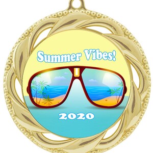 Gold Medal With Summer Theme Insert. Includes Free Neck Ribbon and ...