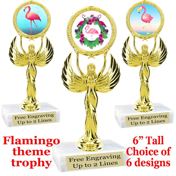 6 tall trophy with choice of flamingo art work Silver 6010 Flamingo ...