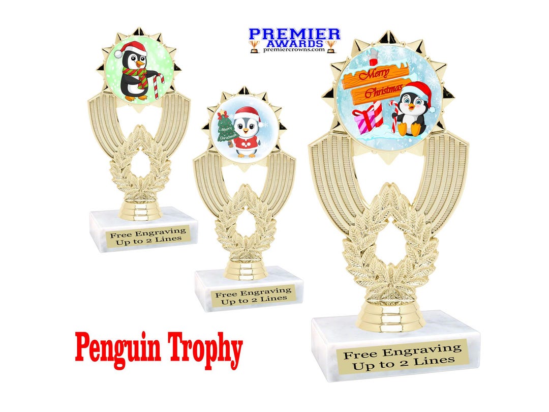 Penguin Theme Trophy With Gold Figure and Choice of Artwork. 6 Tall ...
