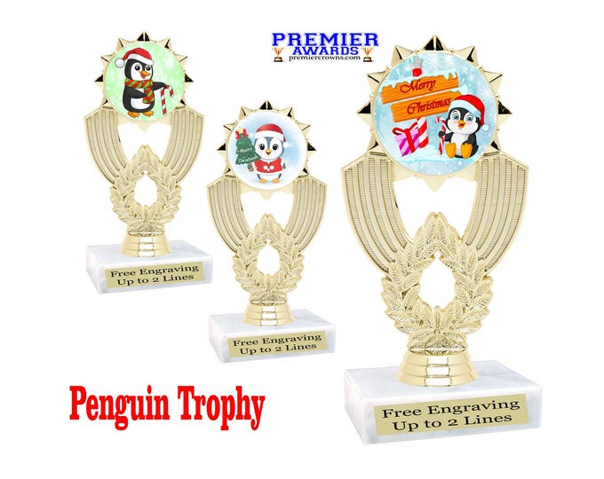 Penguin Theme Trophy With Gold Figure and Choice of Artwork. 6" Tall ...