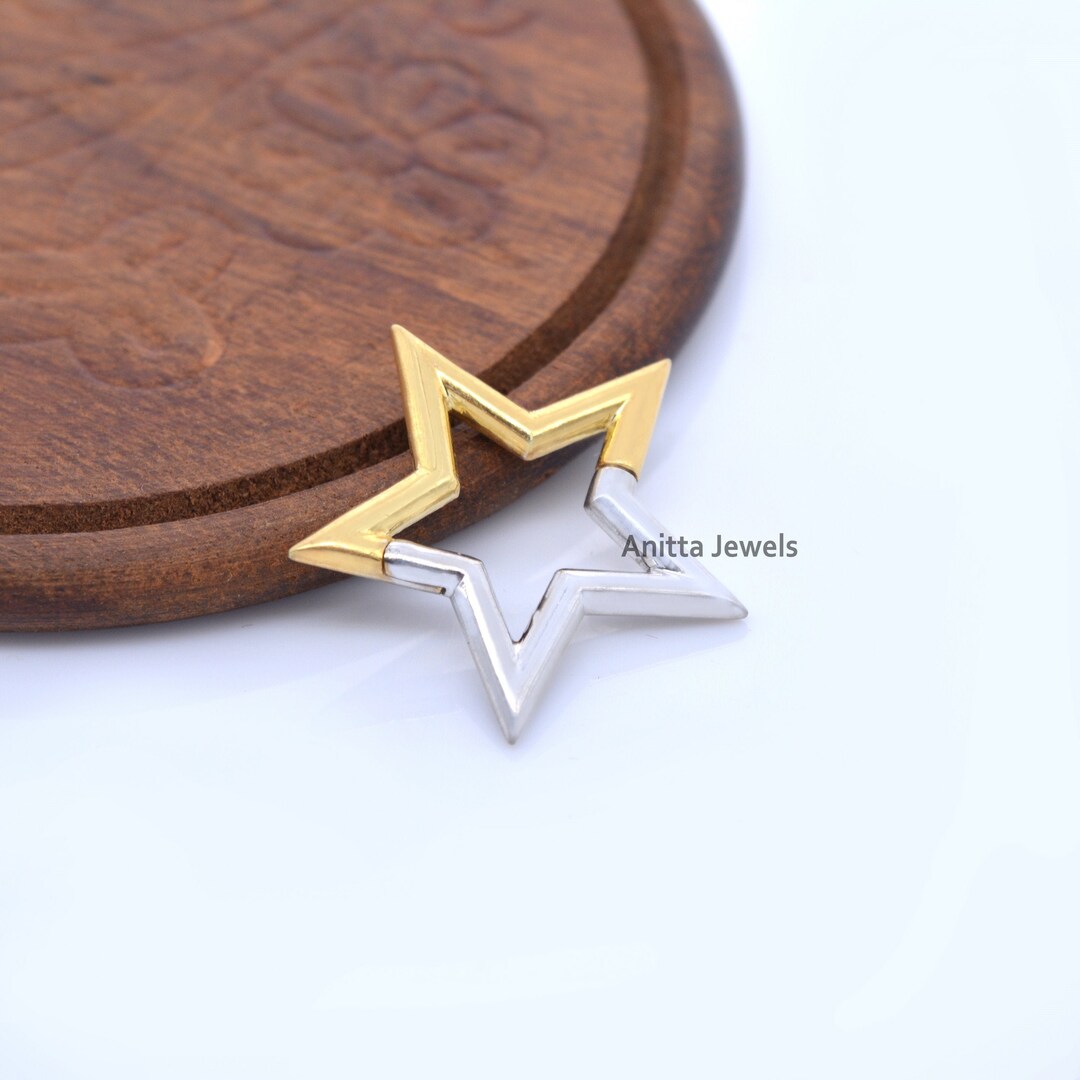Two-tone Star Charm Holder: Yellow Gold & Sterling Silver Enhancer Link ...