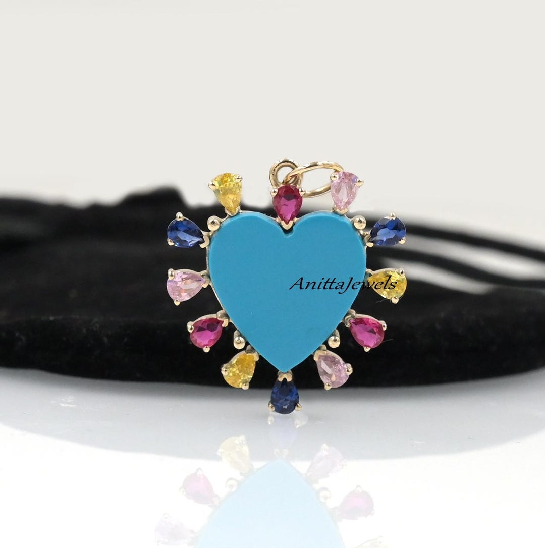 14K Gold Multi Gemstone Heart Pendant - Handmade - Etsy