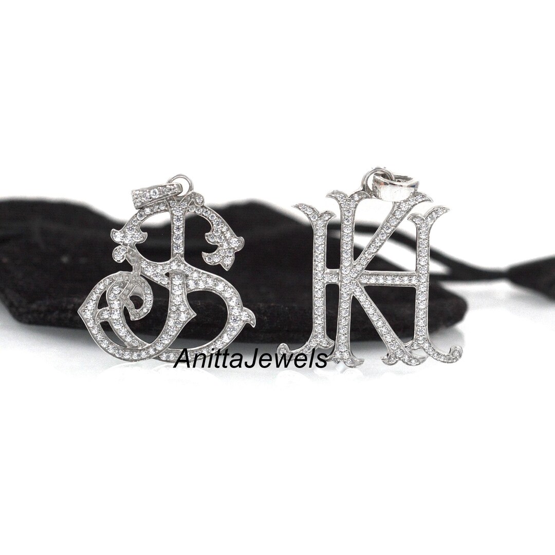 Diamond Monogram Pendant, Custom Monogram Pendant, 925 Silver Designer ...