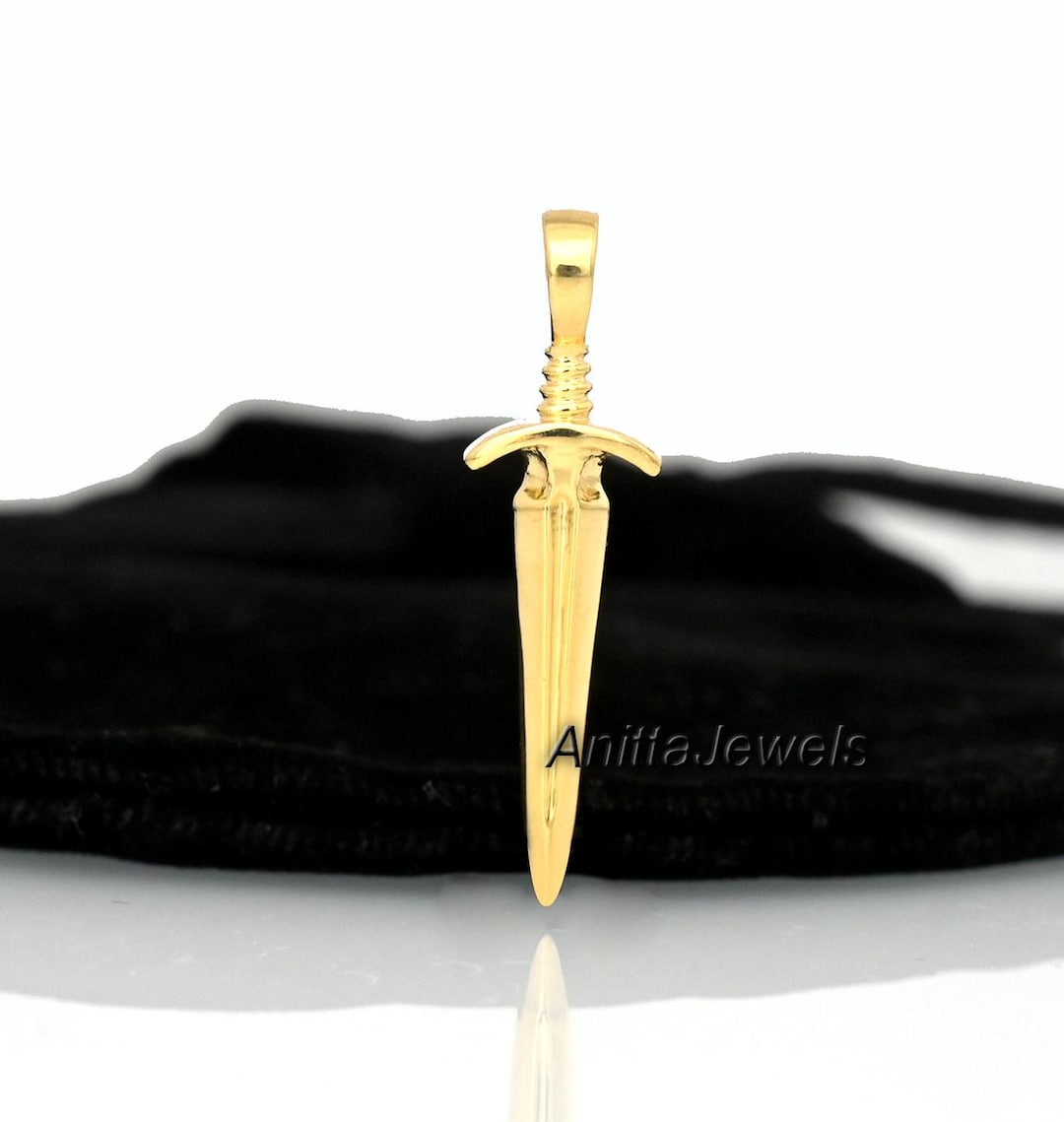 14k Gold Dagger Sword Pendant, Gold Dagger Knife Pendant, 14k Gold ...