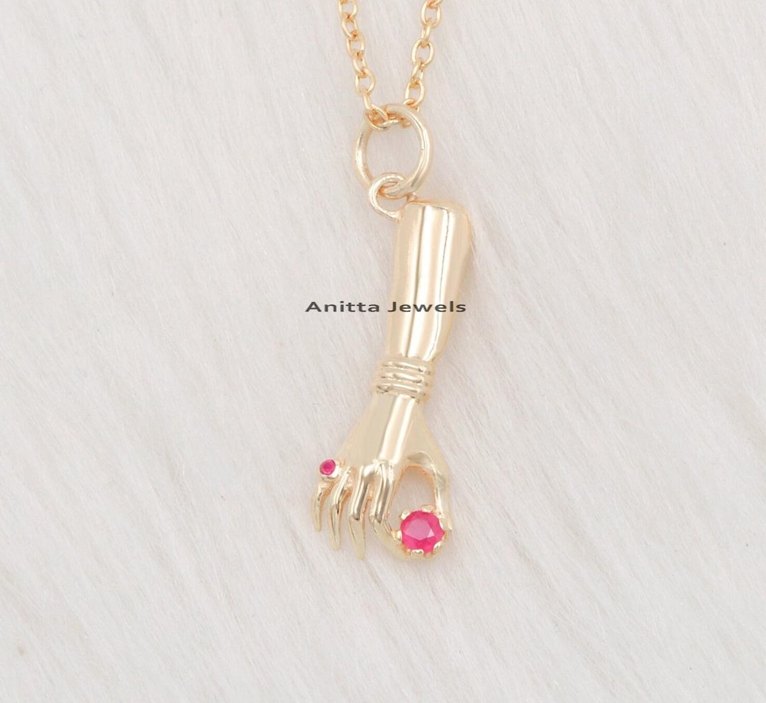 14K Gold Ruby Figa Hand Pendant, 9K Gold Plain Figa Hand, Ruby Figa ...