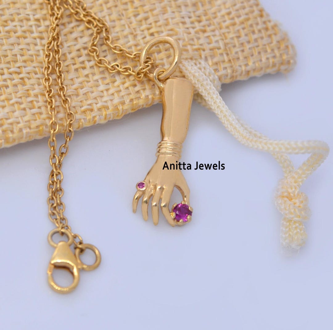 14k Solid Gold Ruby Figa Hand Pendant, Gemstone Figa Pendant, Mano Figa ...
