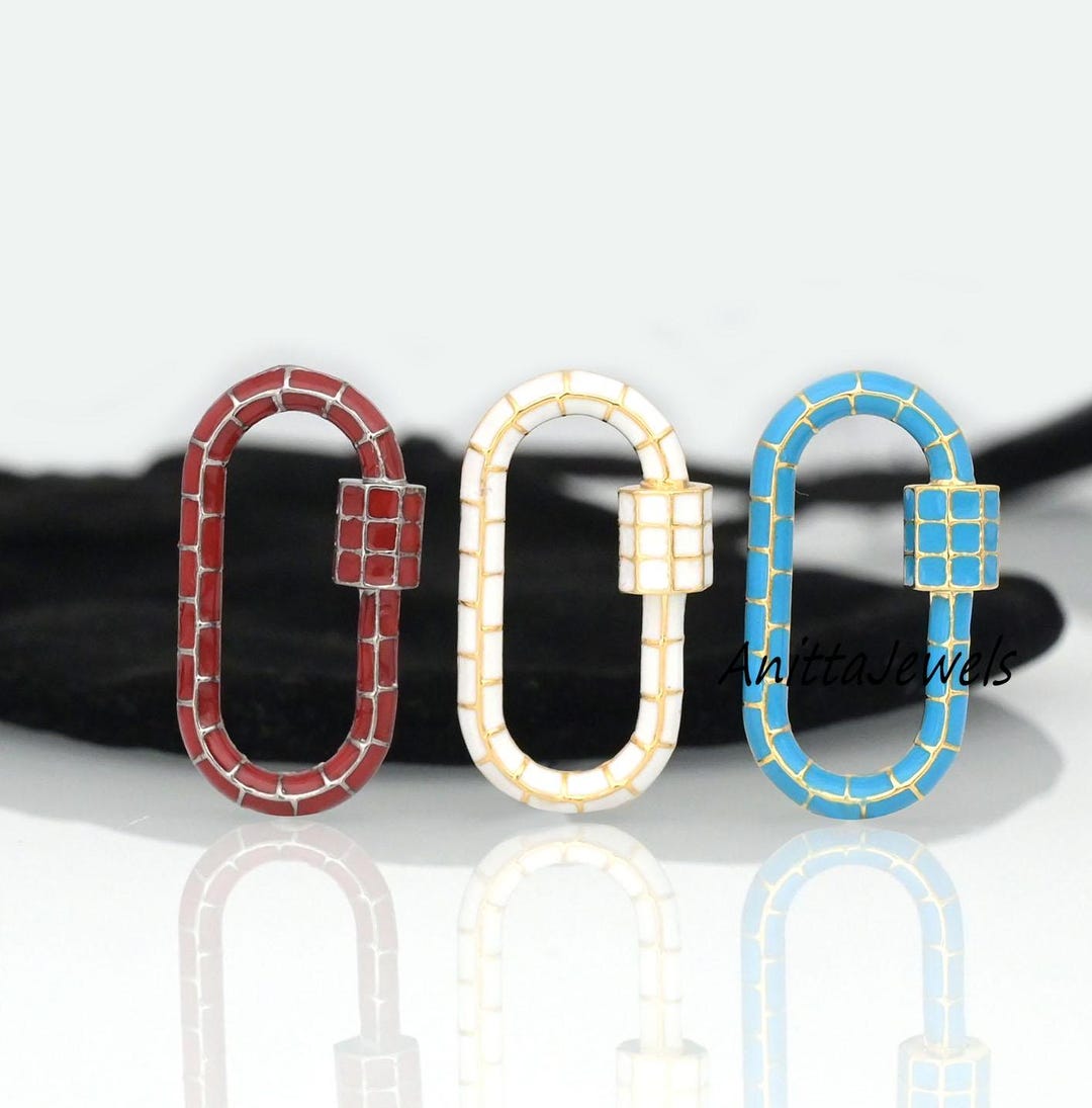 14K Solid Gold Enamel Carabiner, Gemstone Carabiner, Solid Gold ...