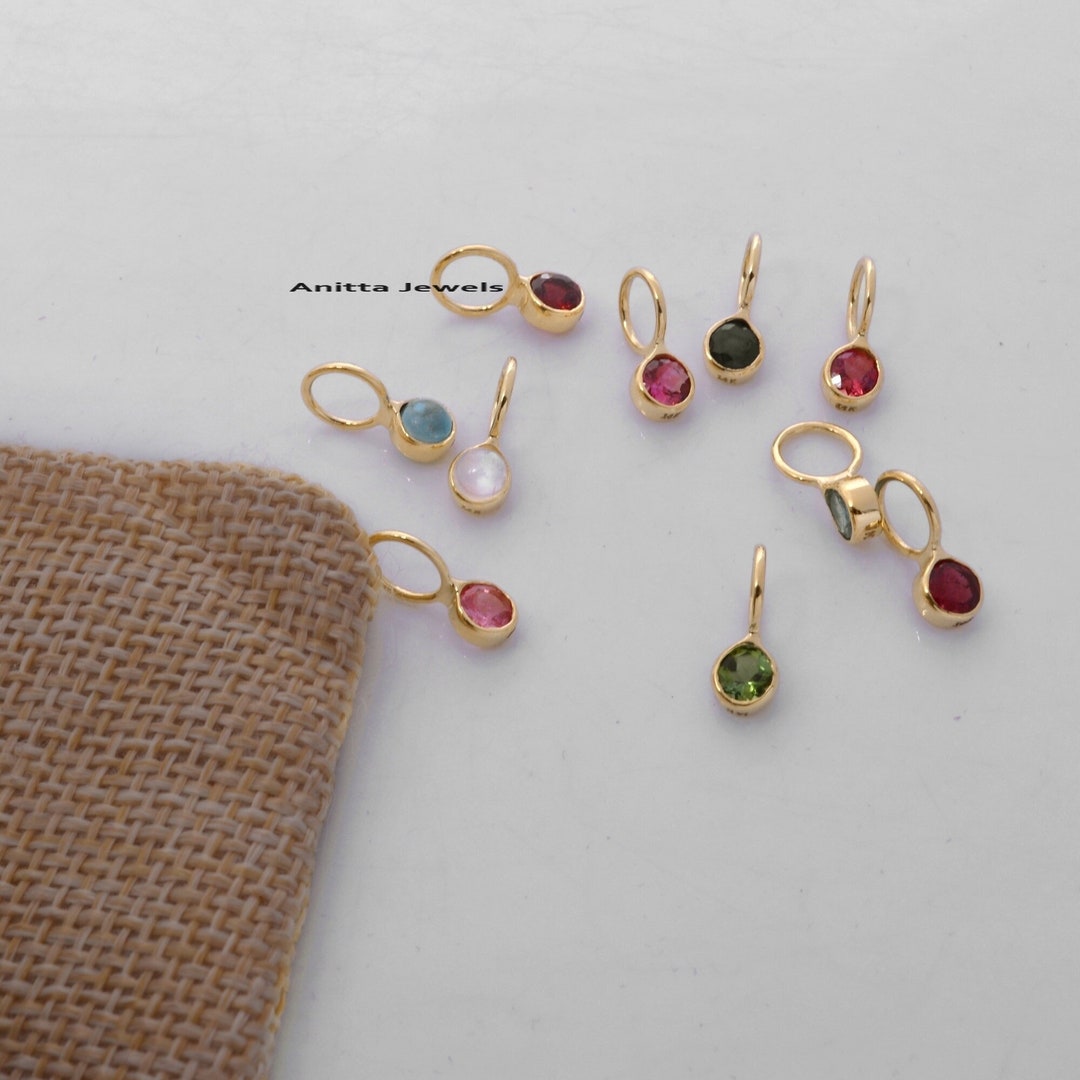 14K Gold Tiny Drop Pendant, Gold Gemstone Tiny Drop Charms, Gold Tiny ...