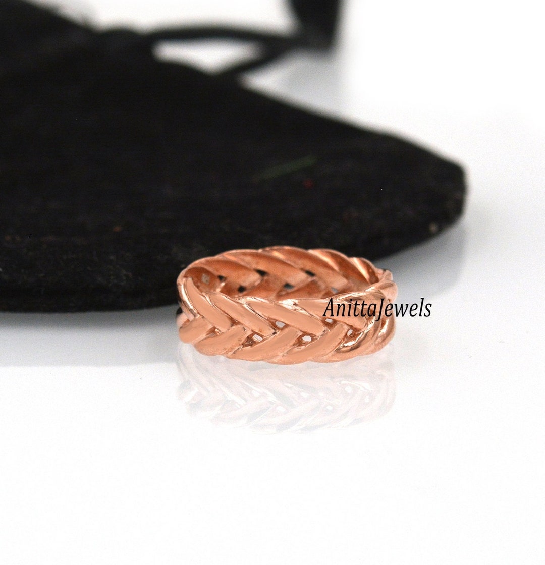 14k Solid Gold Braid Pattern Ring, Braided Weave Band Ring, Twisted ...