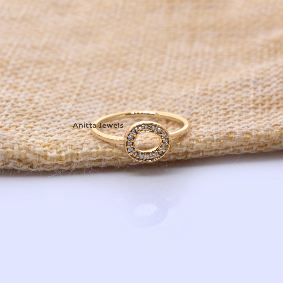 14k Gold Open Circle Diamond Ring, Petitecirclediamondring, Open Circle ...