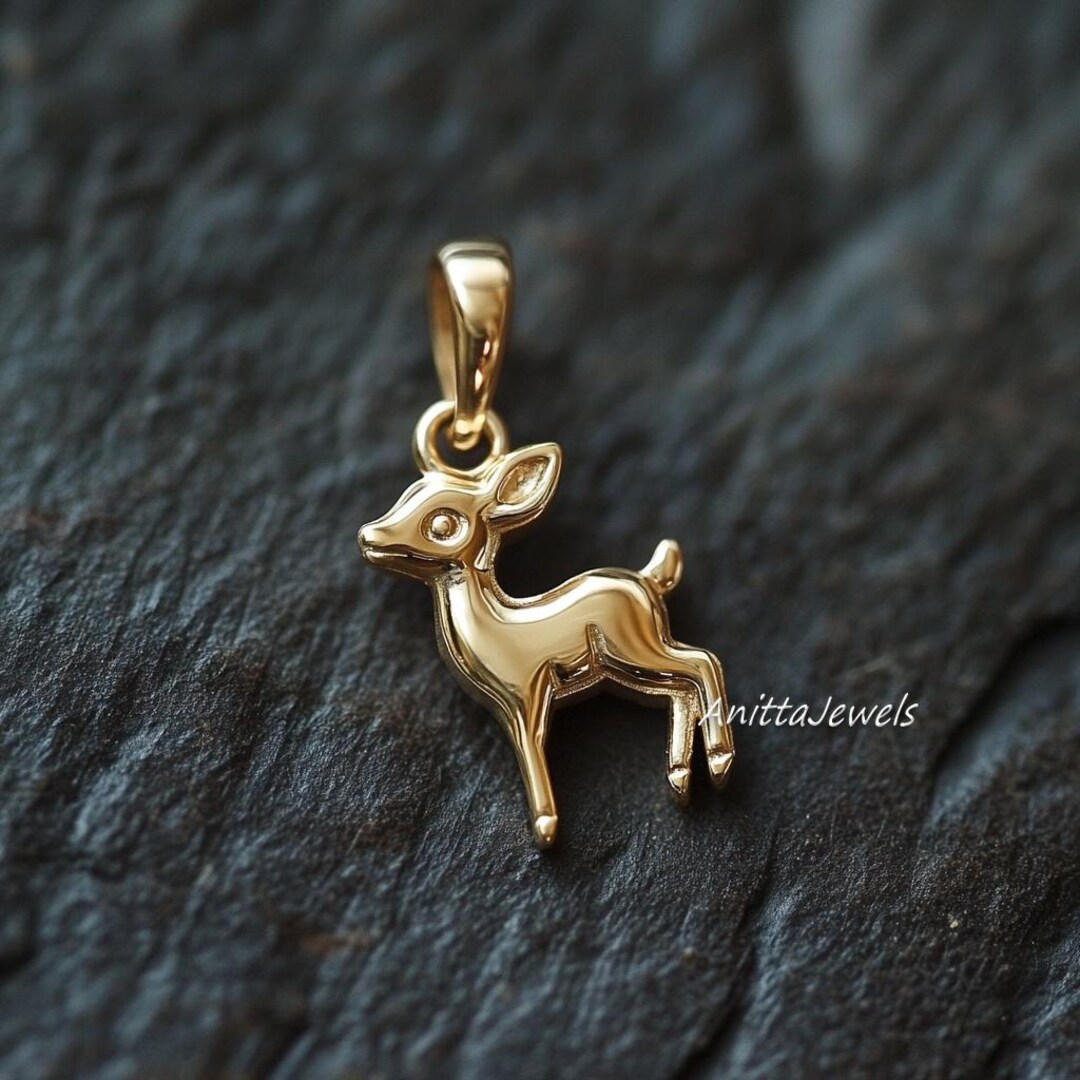 Gold Stag Deer Pendant, Solid 14k Gold Deer Pendant, Gold Deer Pendant ...