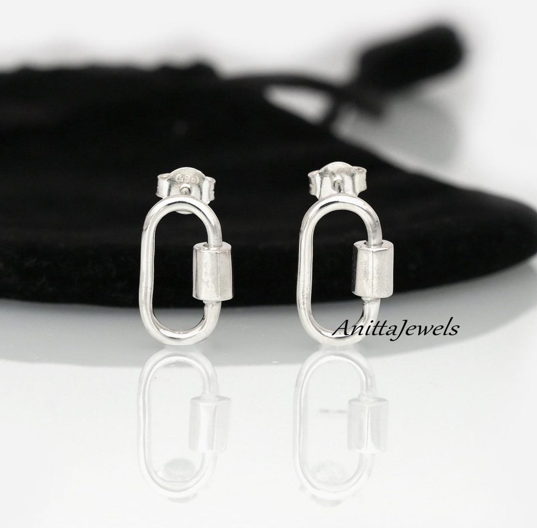 925 Silver Carabiner Lock Earrings: Designer Style - Etsy