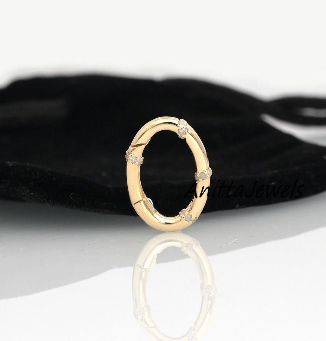Solid 14K Gold Diamond Push Lock Holder, Gemstone Oval Push Lock ...
