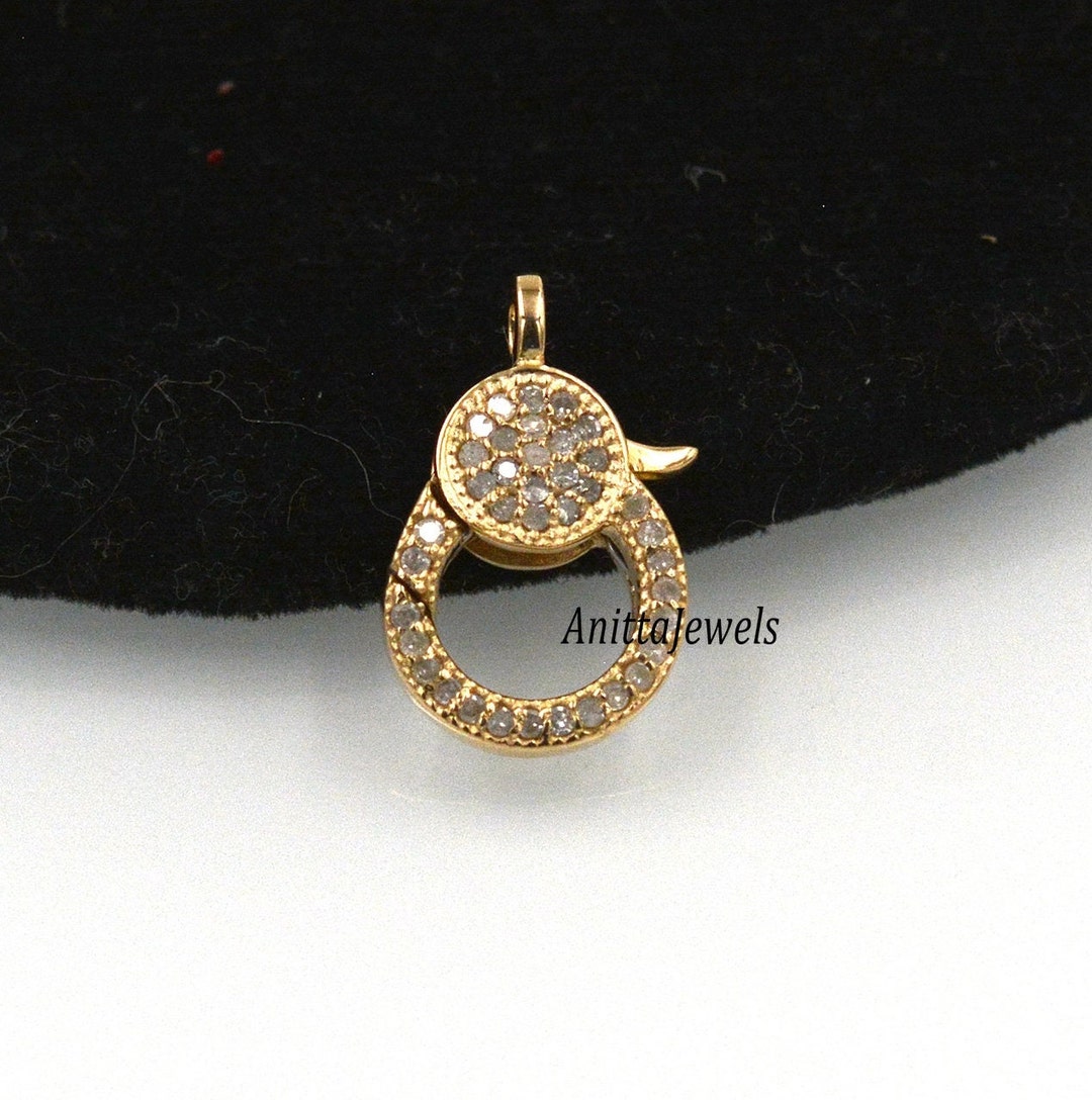 14K Gold Plated Diamond Lobster Lock, Gold Lobster Pendant, Diamond ...