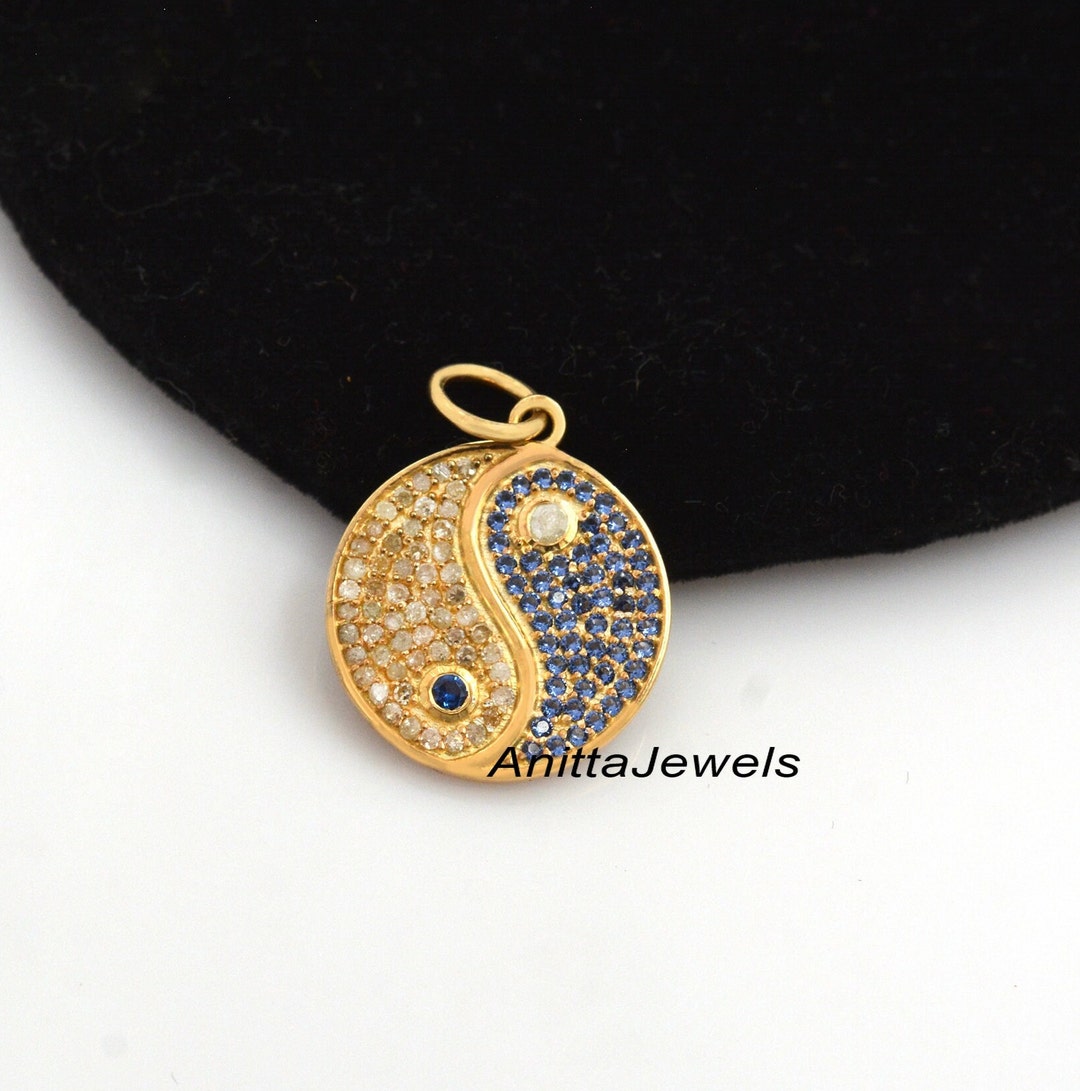 Gemstone Yin Yang, Sapphire Yin Yang, Yin Yang Disc Pendant, Pave ...