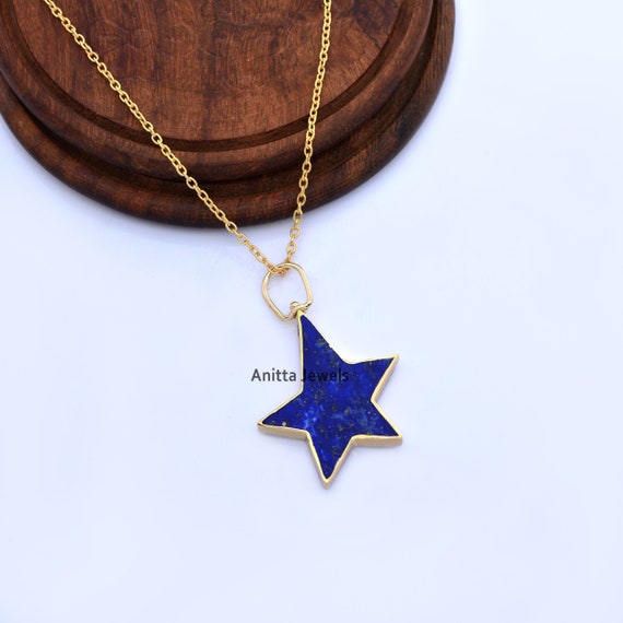 14K Gold Lapis Star Pendant Gemstone Star Pendant Star Lapis - Etsy