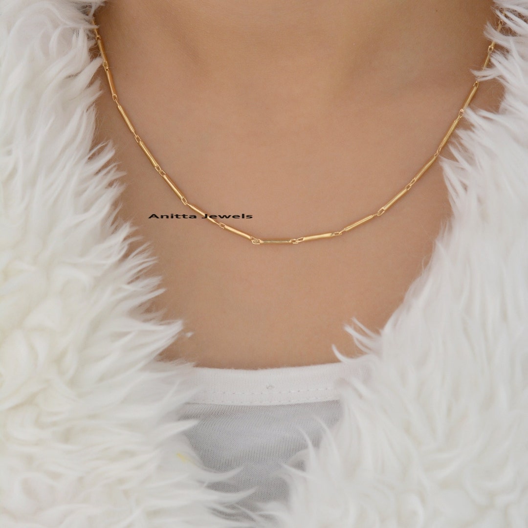 925 Silver Tube Link Chain Necklace, Swivel Piping Necklace, Link Bar ...