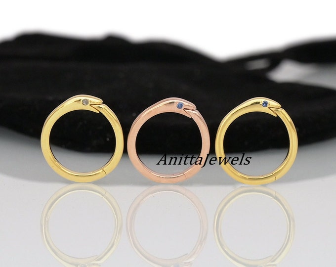 Snake 14K Solid Gold Enhancer Round Charm Pendant Lock, Large Size (real 14K Solid Gold Snake ...