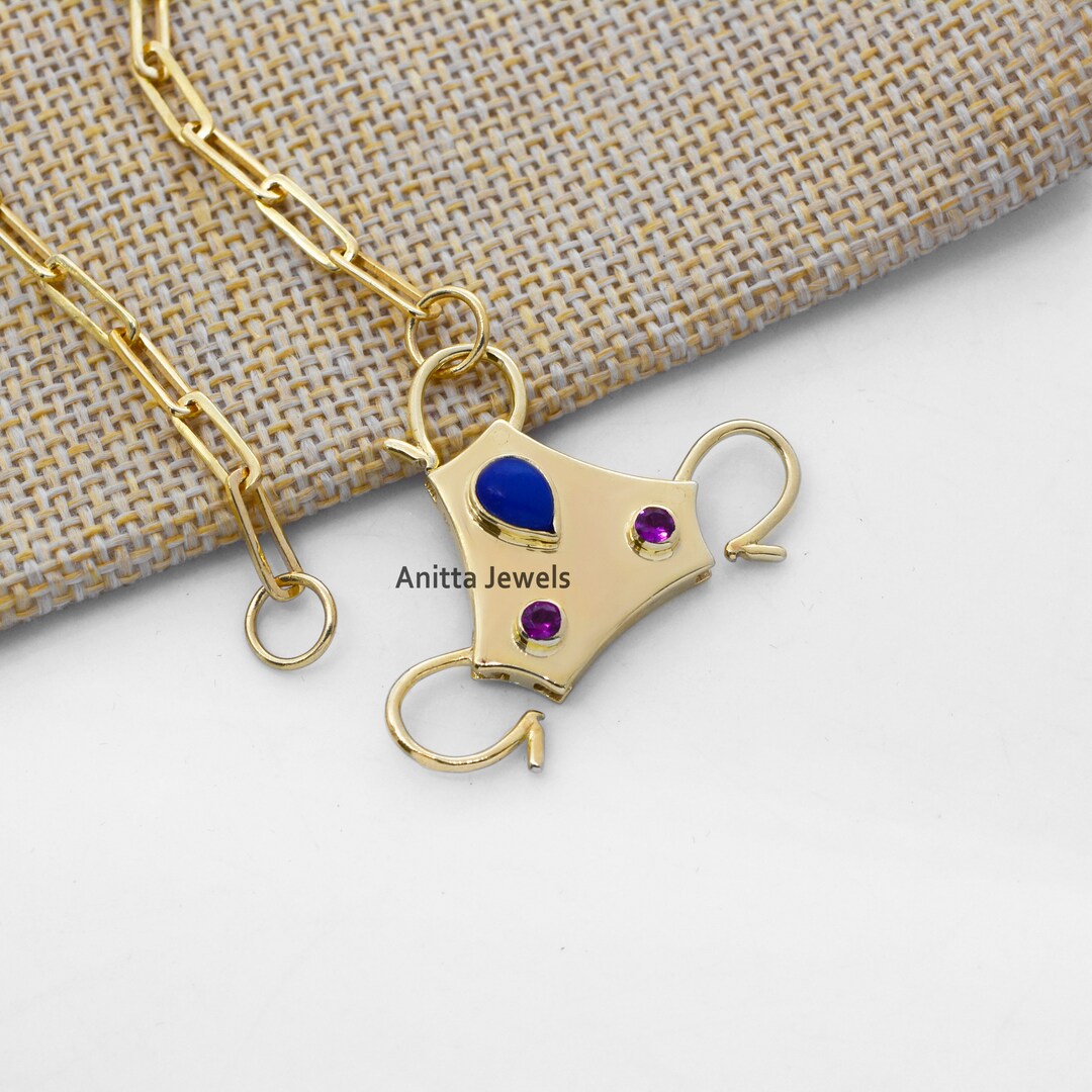 14K Gold Plated Three Side Openable Padlock, Tripadlock Pendant, Three ...