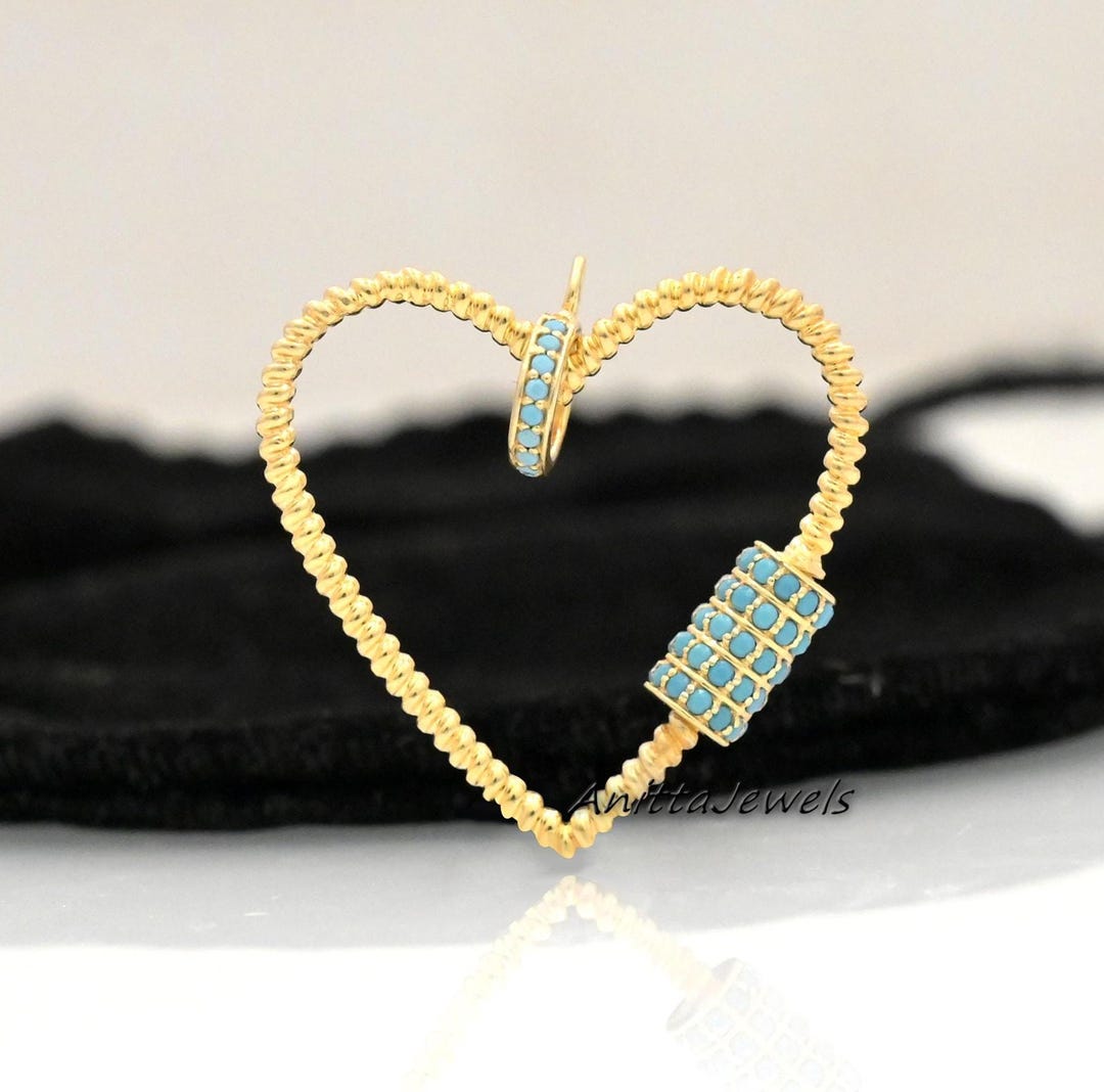14k Gold Twisted Heart Carabiner Lock: Handmade Connector Screw Lock ...