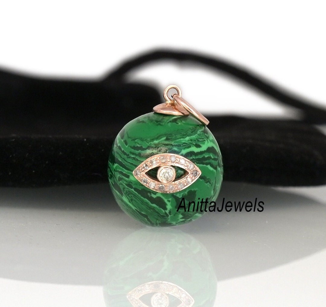14K Gold Round Ball Pendant, 14K Gemstone Evil Round Ball Pendant, 14K ...
