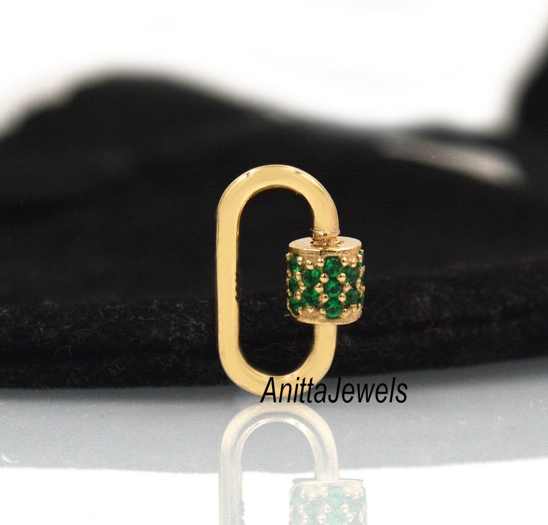 14K Gold Emerald Carabiner Lock, Emerald Carabiner Gold, 14K Gold ...