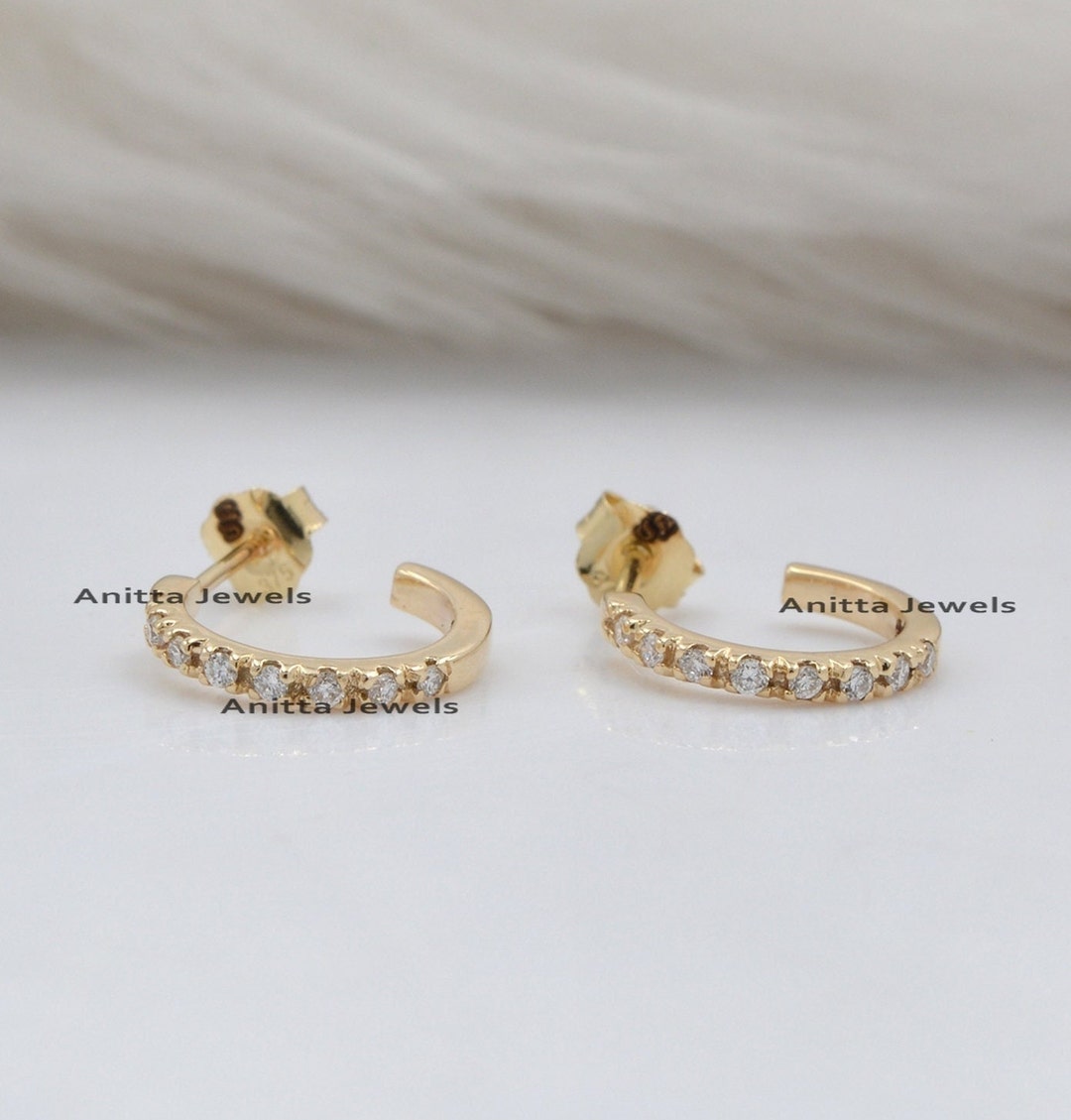 Designer Diamond Hoops, Diamond Hoop Earrings, 14K Gold Diamond Stud ...